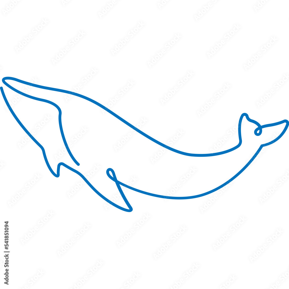 whale continuous line art minimal style vector illustration. Mono ...