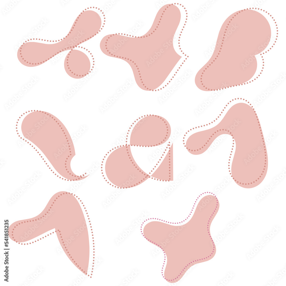 Organic Shape. Set of abstract organic shapes with dots line art. Fluid ...