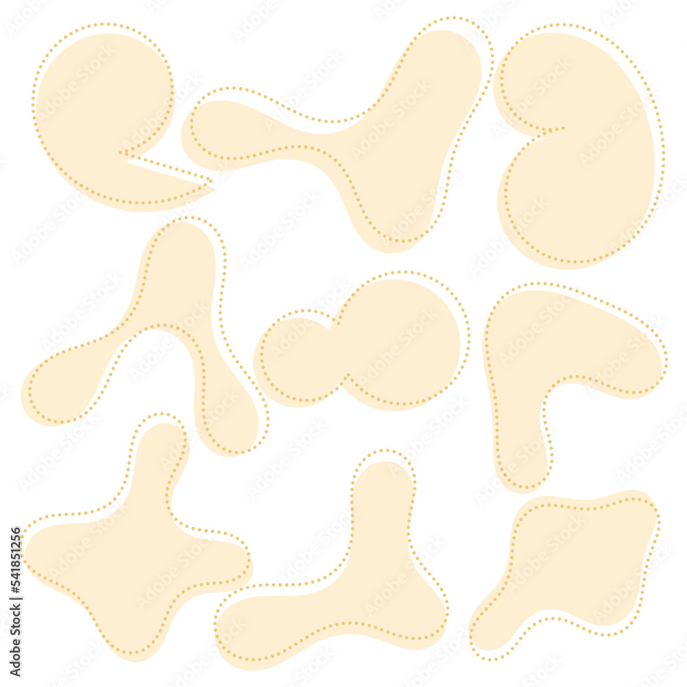 Organic Shape. Set of abstract organic shapes with dots line art. Fluid ...