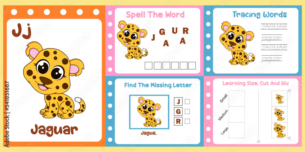 worksheets pack for kids with jaguar vector. children's study book ...