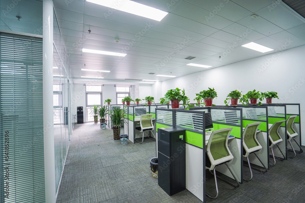Interior office cubicles with computers and chairs Stock Photo | Adobe ...