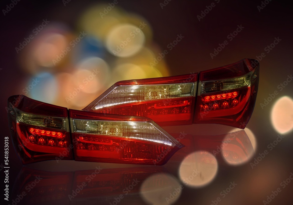 Headlights and taillights Separated from the technology backgroundCar ...
