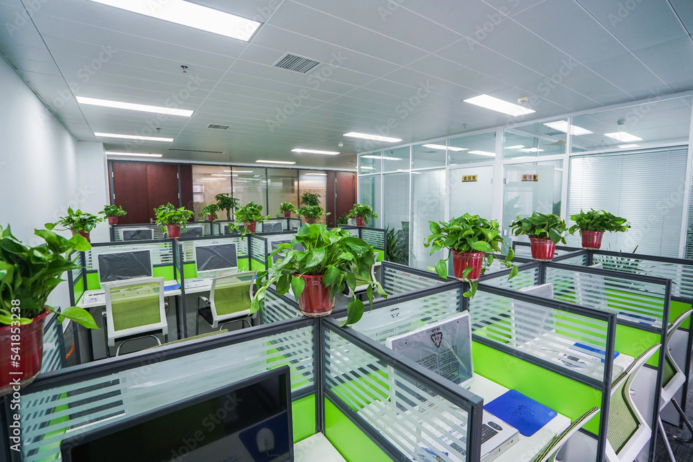 Interior office cubicles with computers and chairs Stock Photo | Adobe ...