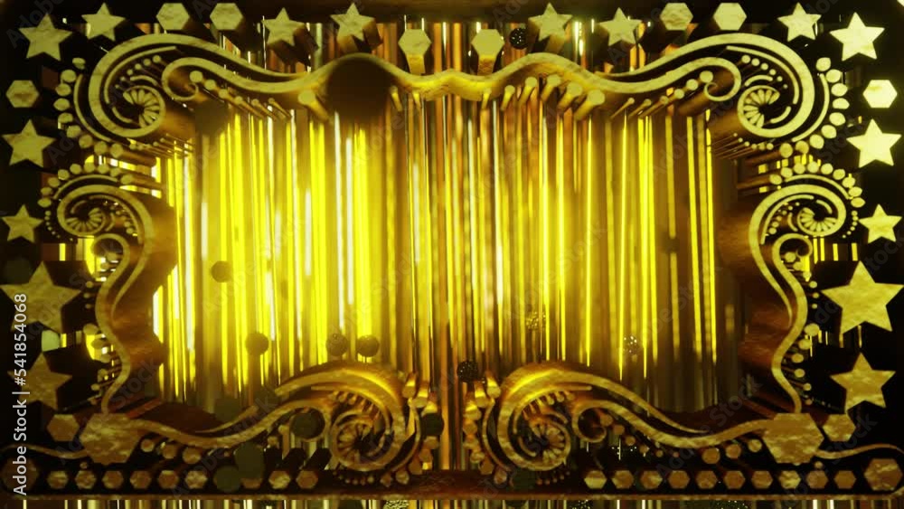 Frame on a wall,Beautiful luxury Golden curtain and glitter.Golden ...