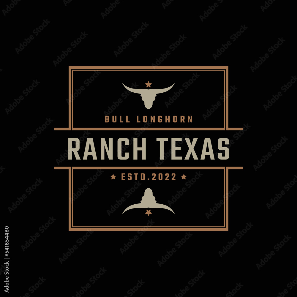 Vintage Retro Badge Emblem Texas Longhorn, Country Western Bull Cattle ...