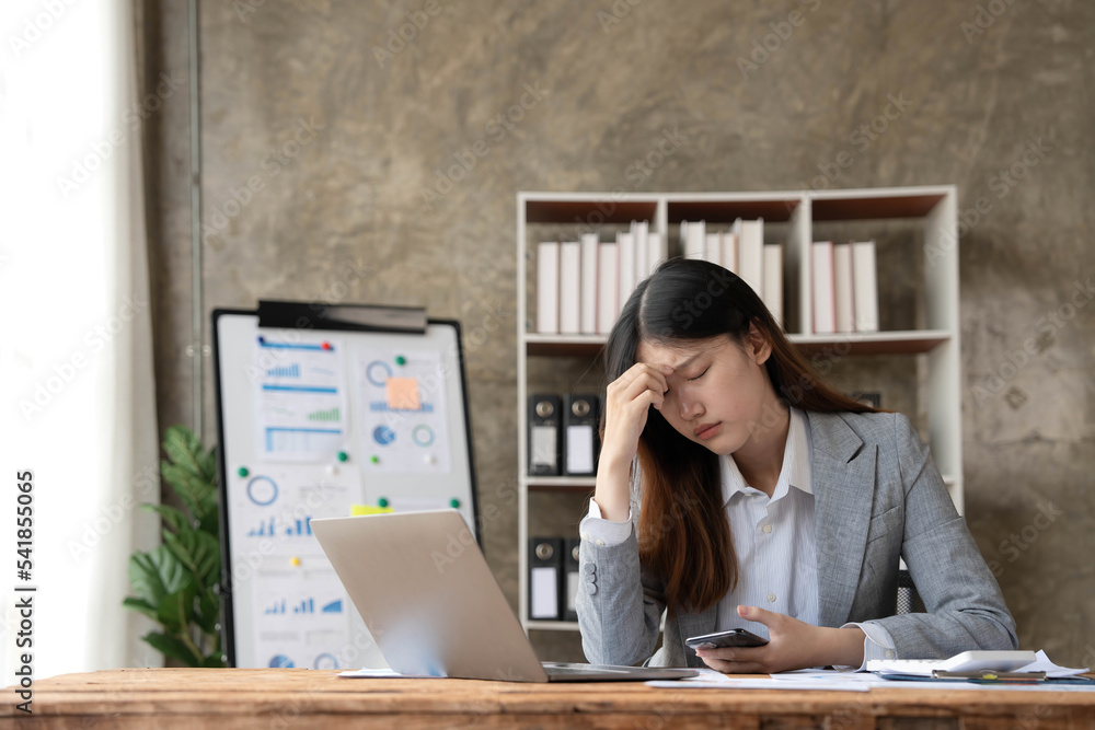 asian woman thinking hard concerned about online problem solution ...