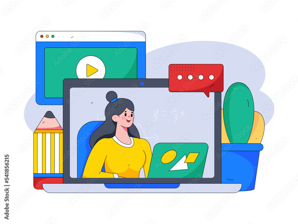 Reading learning remote online education through online classes flat vector concept operation ...