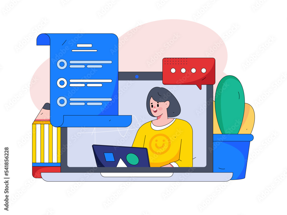 Reading learning remote online education through online classes flat vector concept operation ...