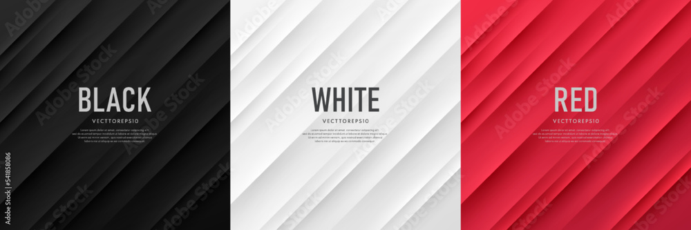 Set of red, black and silver white abstract background with dynamic ...