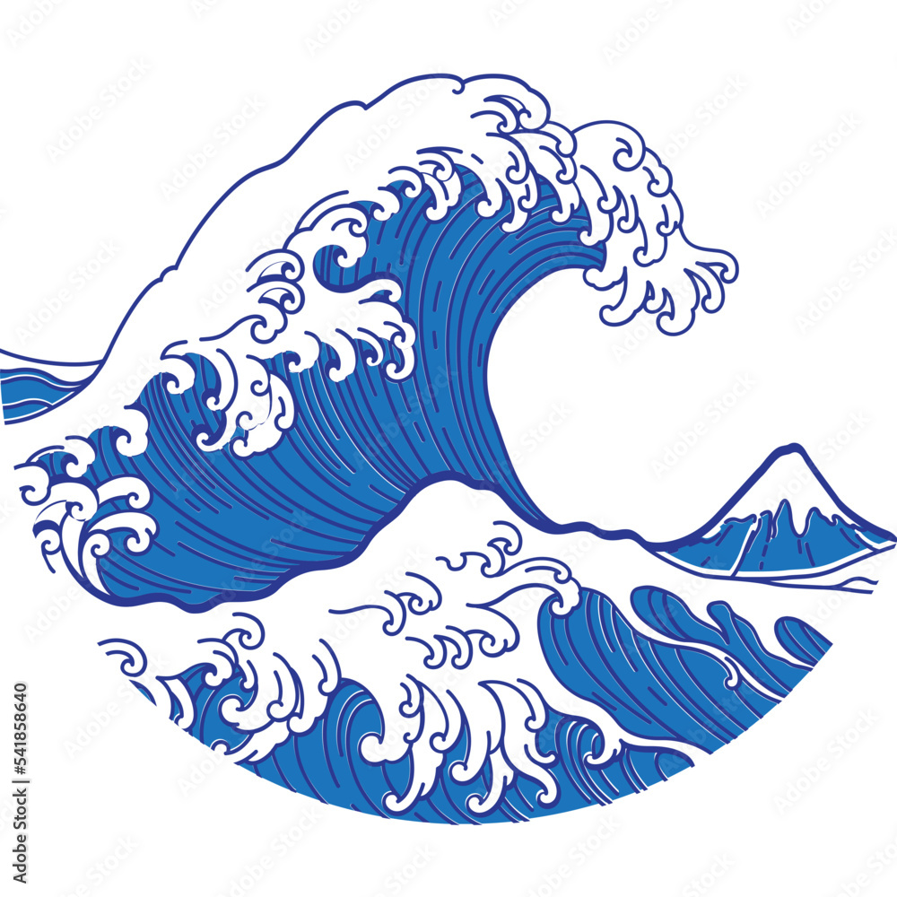 great wave and mountain line illustration Stock Vector | Adobe Stock