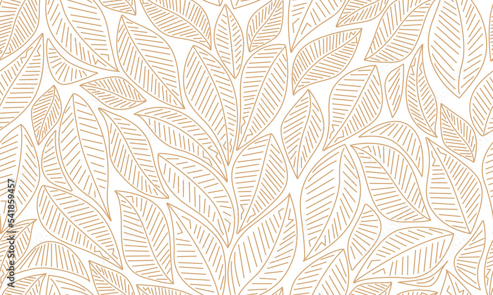 Vector Seamless Pattern with Line Art Leaves on White Background ...