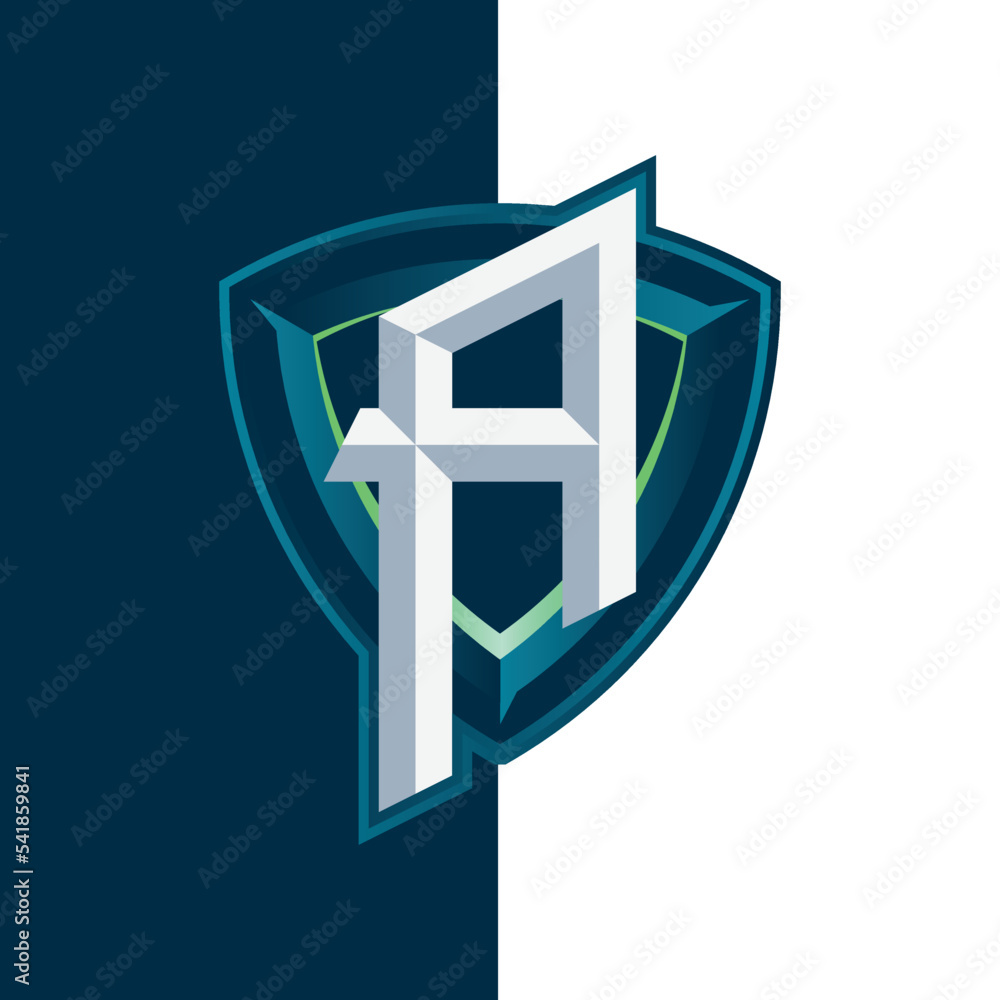the esports alphabet logo is formed from the letter A and a shield as ...
