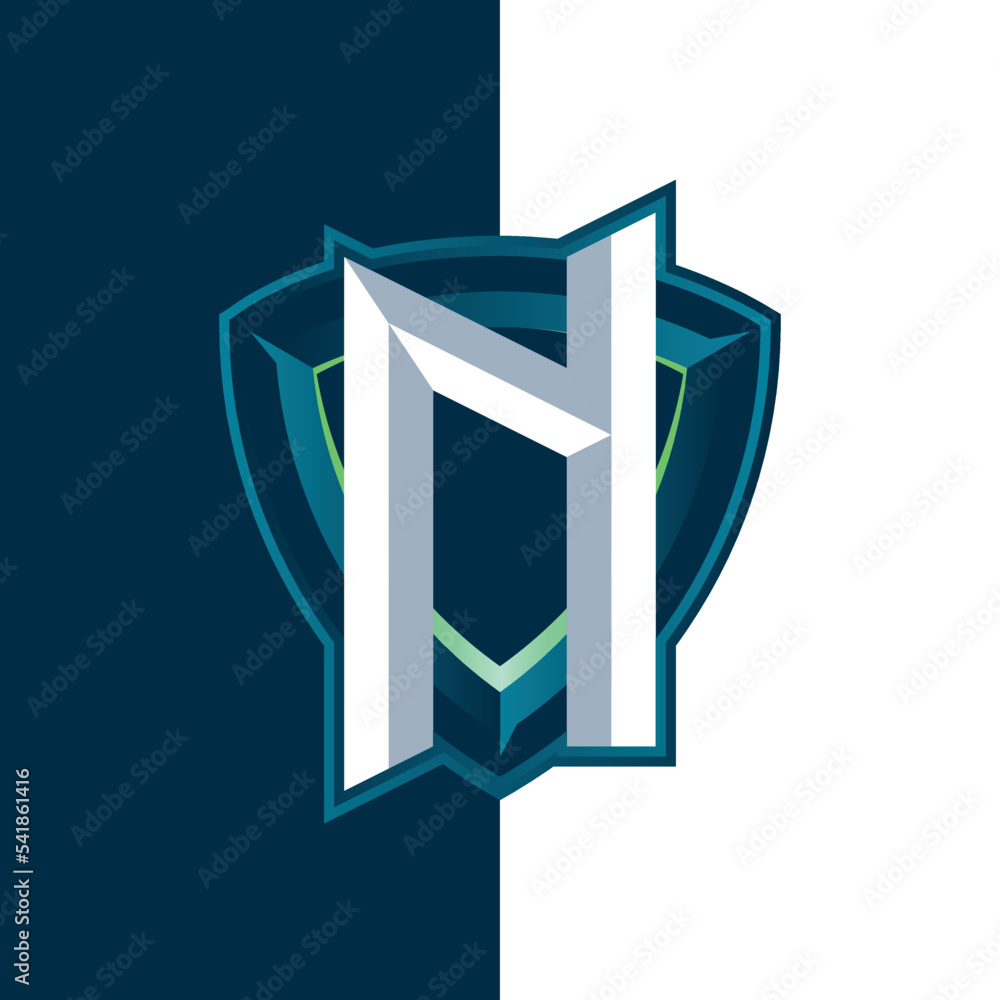 the esports alphabet logo is formed from the letter N and a shield as ...