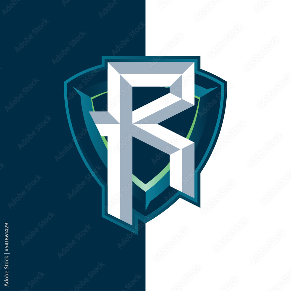 the esports alphabet logo is formed from the letter R and a shield as ...
