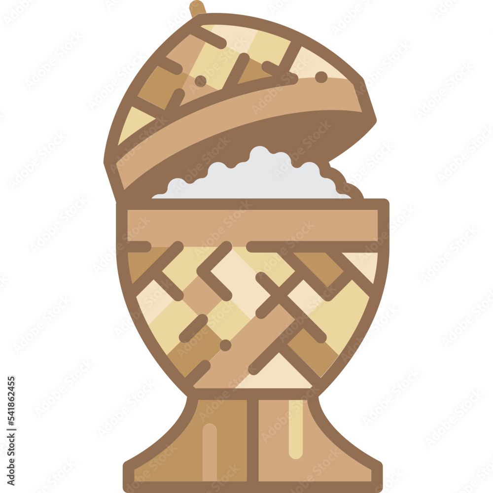 Thai sticky rice box bold colored line icon. Single black line clip art ...