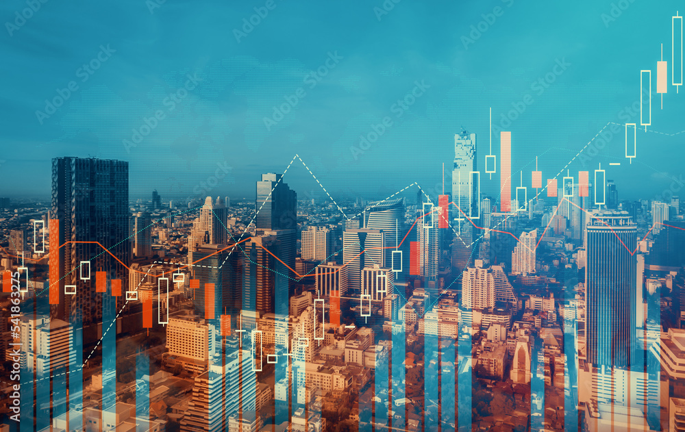 Stock market business concept. Financial graphs and digital indicators ...