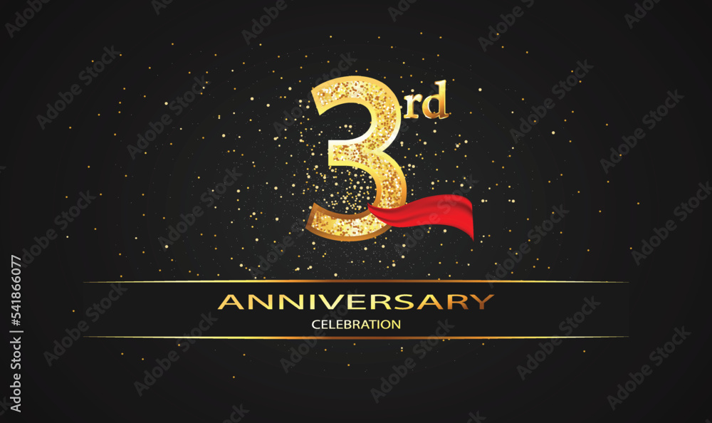 3 Year Anniversary celebration Vector Design with red ribbon and ...