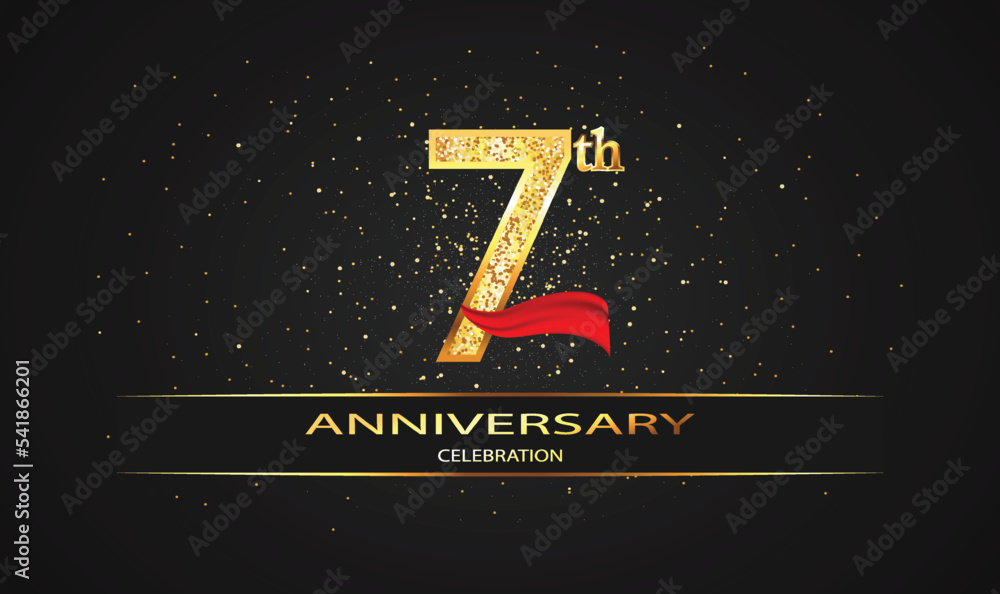 7 Year Anniversary celebration Vector Design with red ribbon and ...