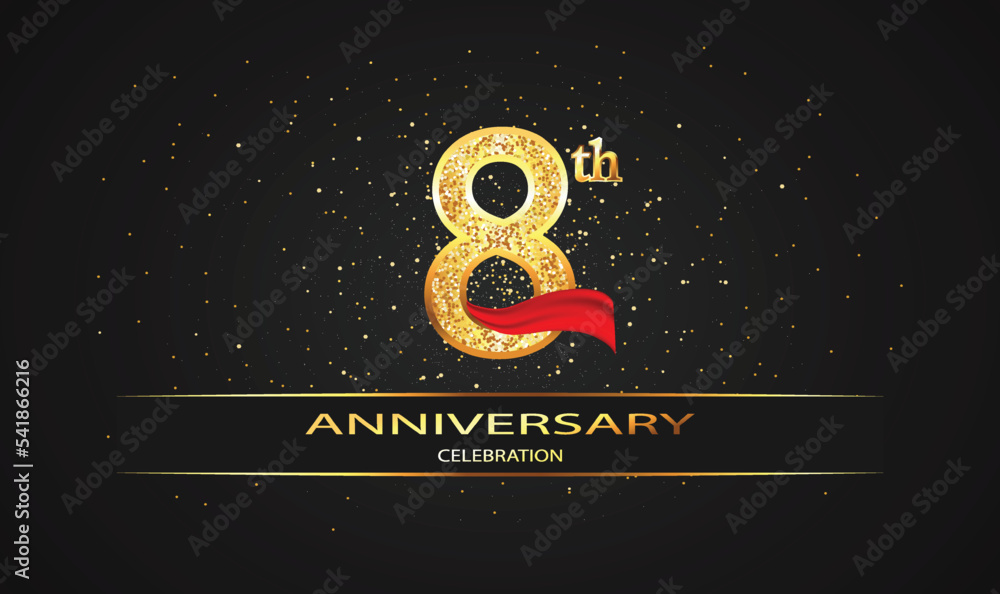 8 Year Anniversary celebration Vector Design with red ribbon and ...