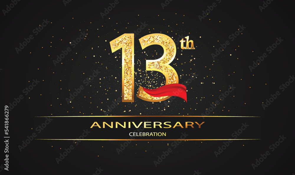 13 Year Anniversary celebration Vector Design with red ribbon and ...