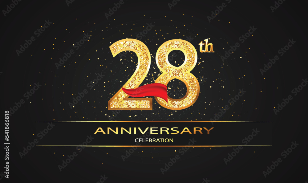 28 Year Anniversary celebration Vector Design with red ribbon and ...