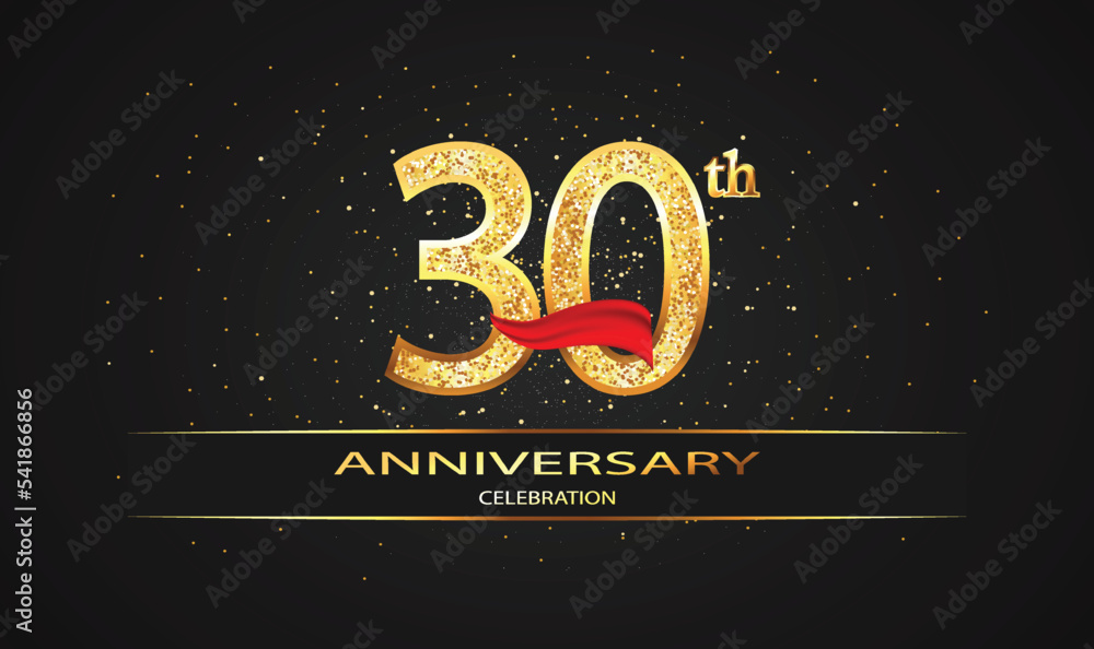 30 Year Anniversary celebration Vector Design with red ribbon and ...