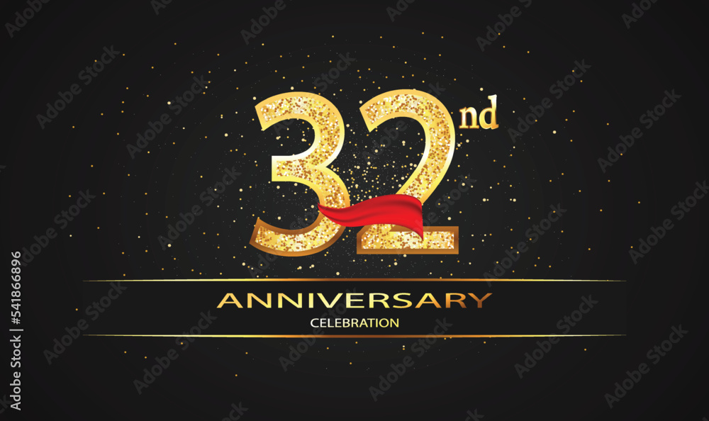 32 Year Anniversary celebration Vector Design with red ribbon and ...