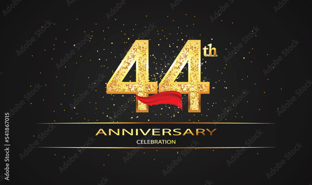 44 Year Anniversary celebration Vector Design with red ribbon and ...