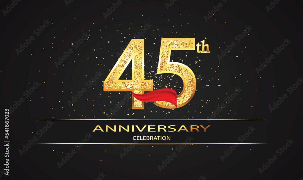 45 Year Anniversary celebration Vector Design with red ribbon and ...