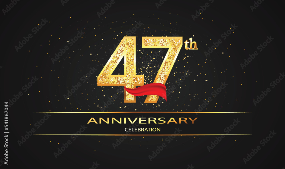 47 Year Anniversary celebration Vector Design with red ribbon and ...