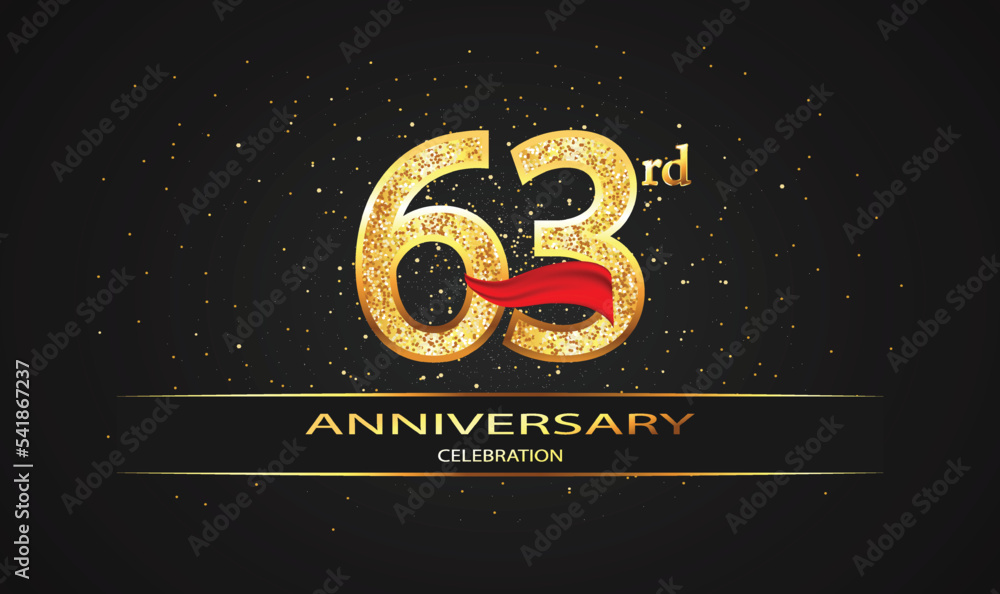 63 Year Anniversary celebration Vector Design with red ribbon and ...