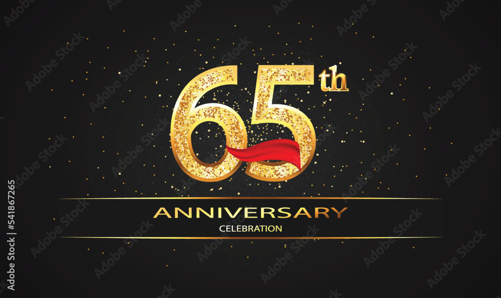 65 Year Anniversary celebration Vector Design with red ribbon and ...