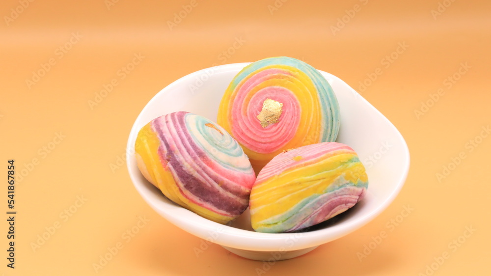 Snacks in the shape of a circle, put in a white plate. Stock Photo ...