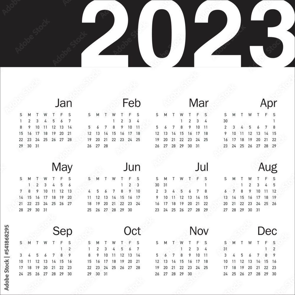 Year 2023 calendar vector design template, simple and clean design ...