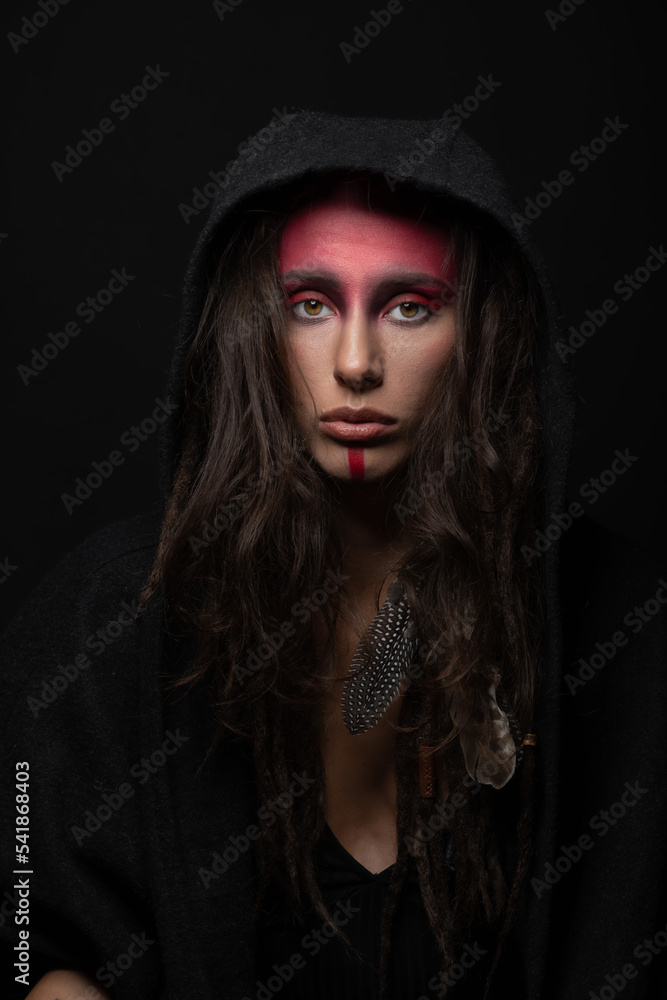 Beautiful native American Indian woman studio portrait. Model with ...
