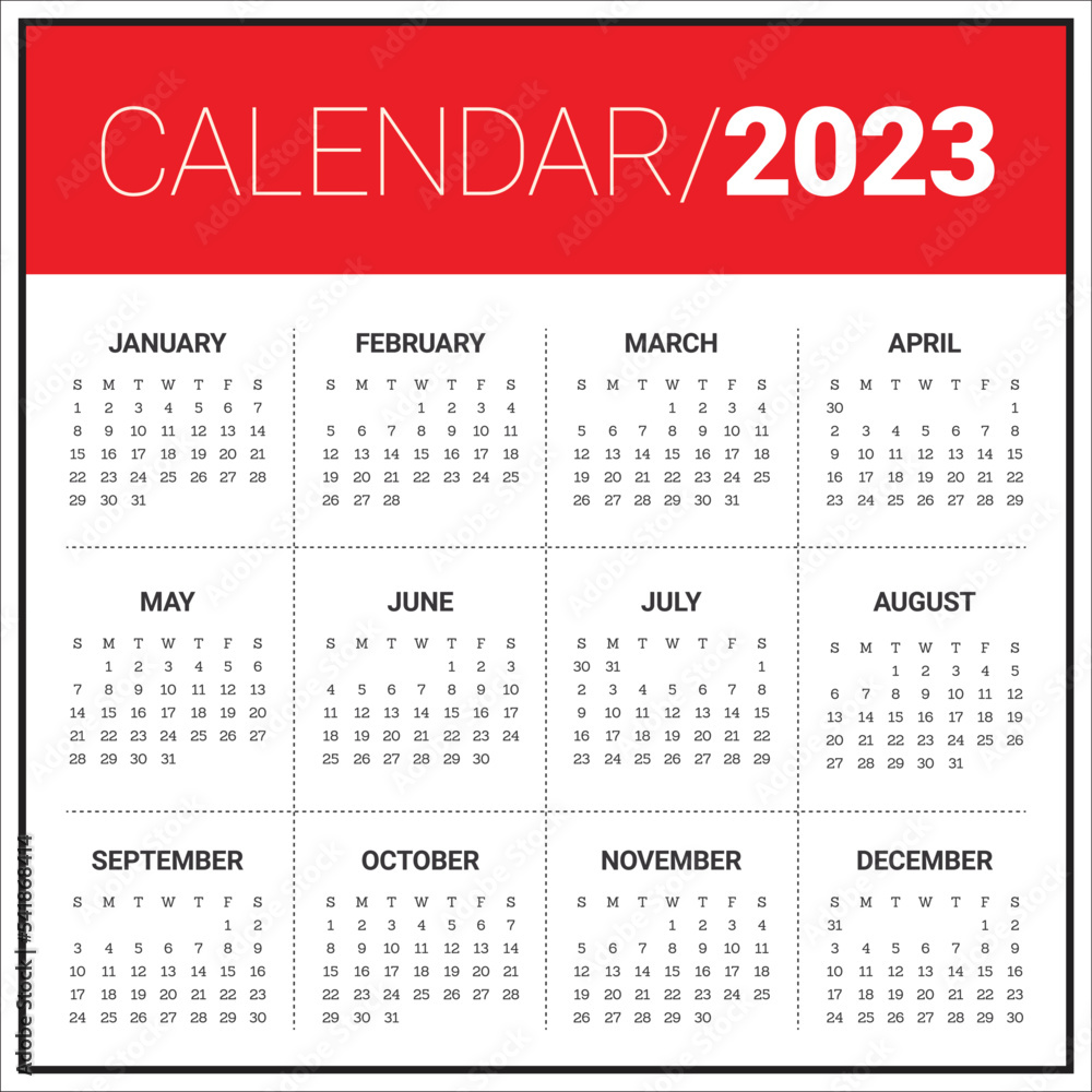 Year 2023 calendar vector design template, simple and clean design ...