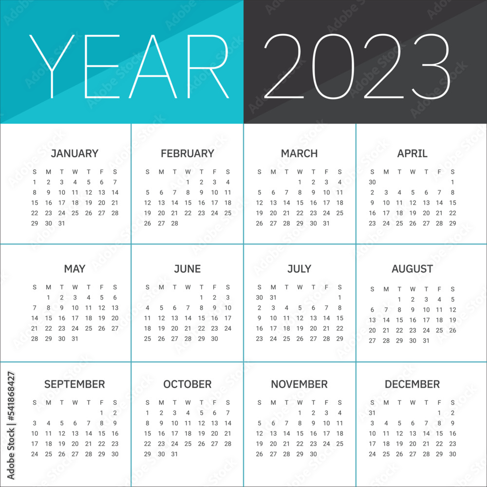 Year 2023 calendar vector design template, simple and clean design ...
