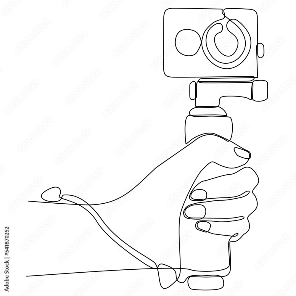 Vector Illustration of Hand Holding Digital Camera - continuous line ...
