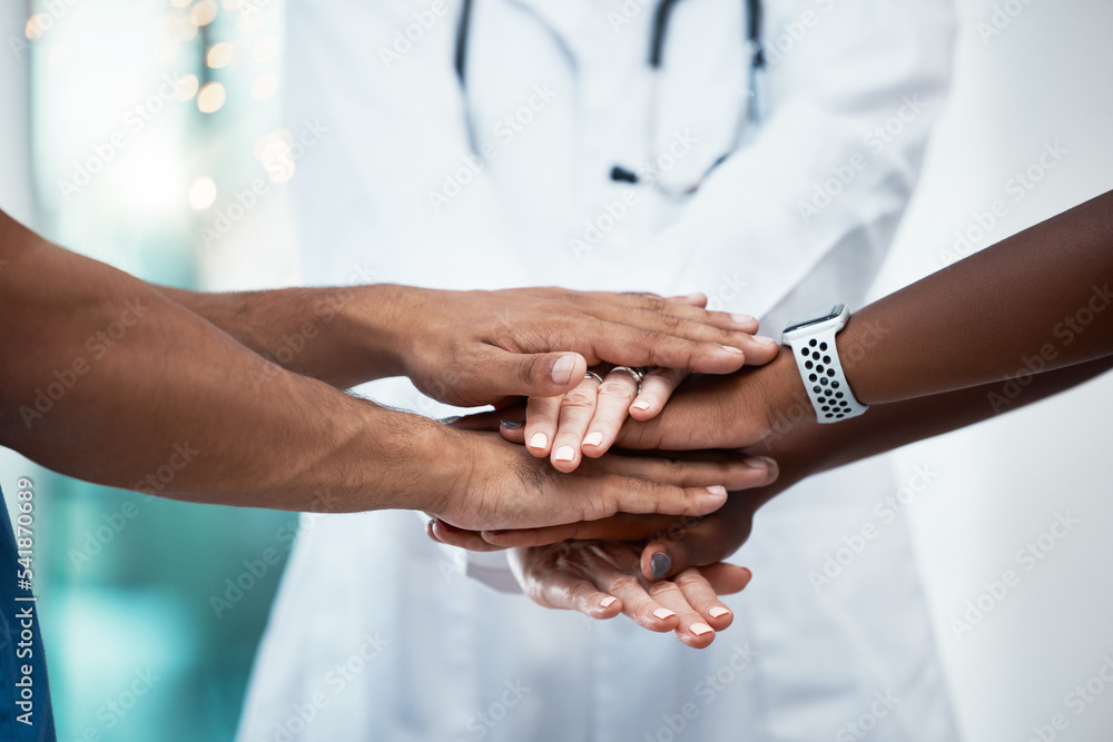 Support, motivation and hands of medical doctor and healthcare workers ...