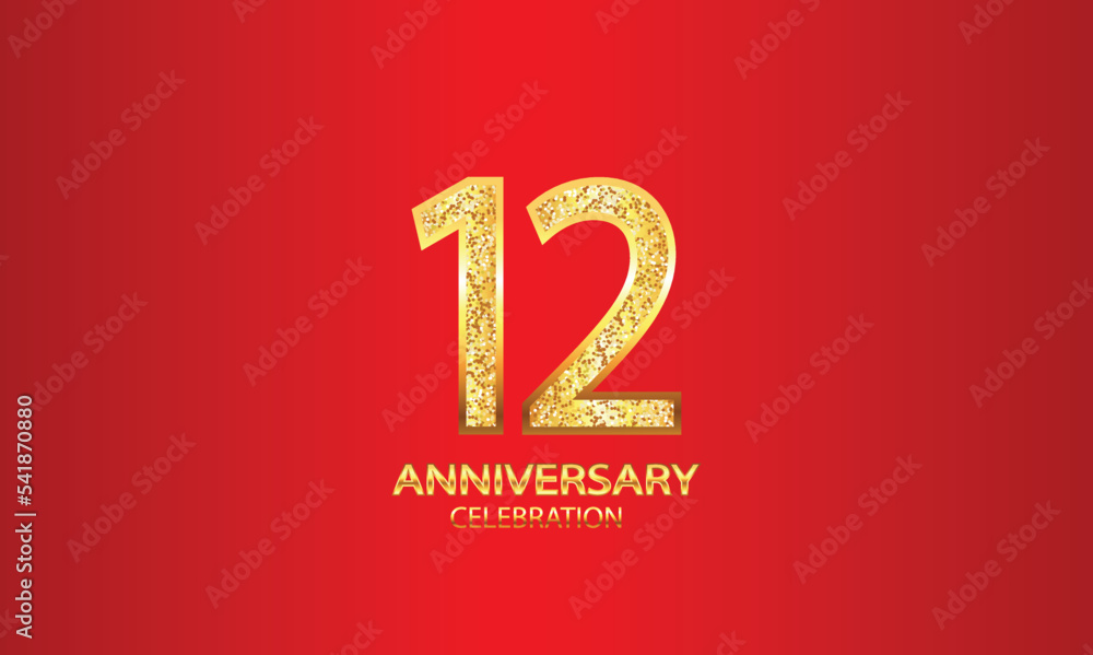 12 Year Anniversary celebration Vector Design with red background and ...
