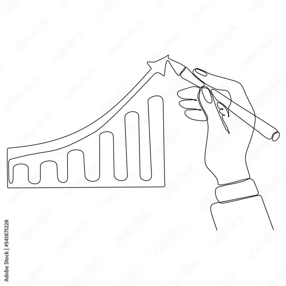 Continuous line of graph drawing growing businessman. business success ...