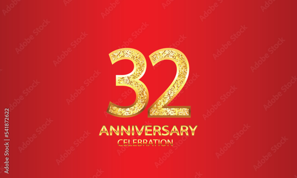 32 Year Anniversary celebration Vector Design with red background and ...