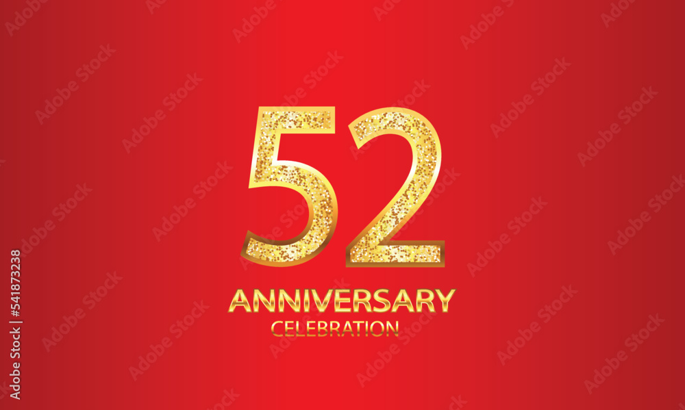 52 Year Anniversary celebration Vector Design with red background and ...