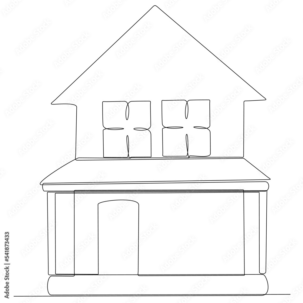 The house is drawn by a single black line on a white background ...