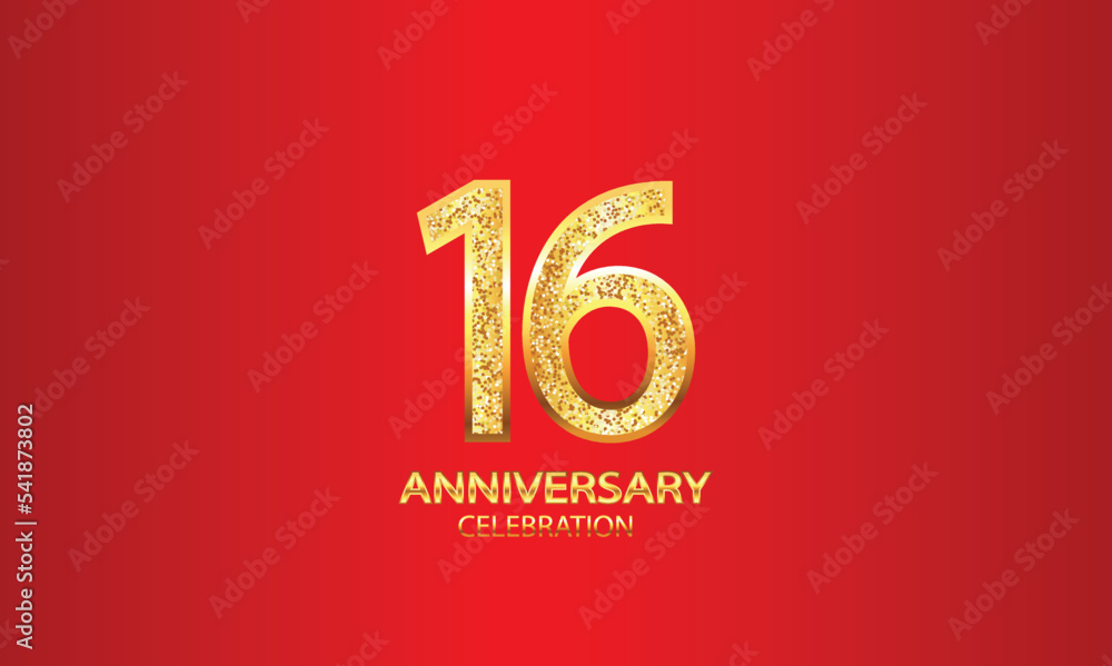 16 Year Anniversary celebration Vector Design with red background and ...
