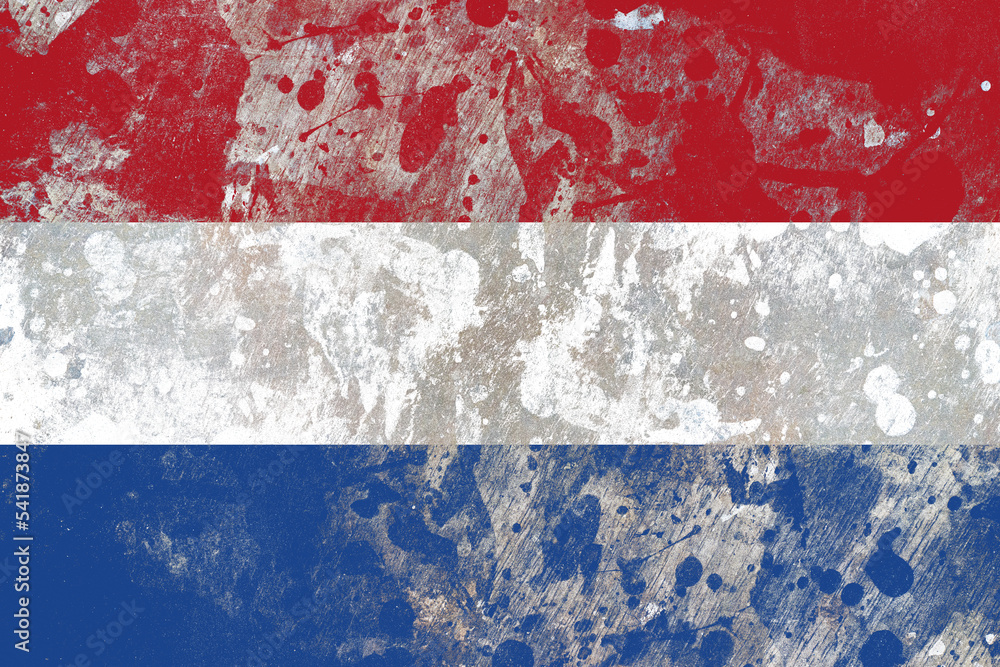 Netherlands flag on scratched old grunge texture background Stock ...