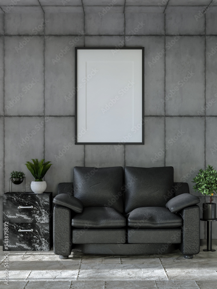 3D illustration Mockup photo frame in living room rendering Stock ...