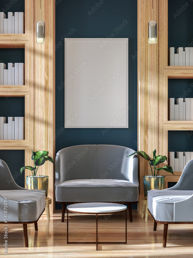 3D illustration Mockup photo frame in living room rendering Stock ...