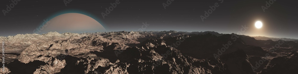 Martian landscape, sunset on Mars, Mars at sunrise, panorama of Mars ...