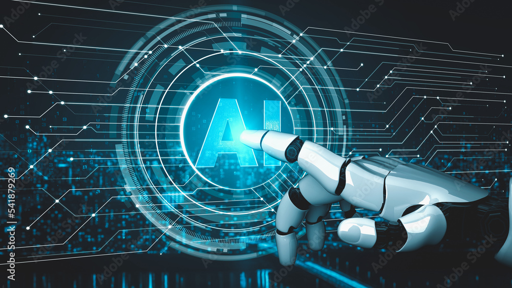 Futuristic robot artificial intelligence enlightening AI technology ...